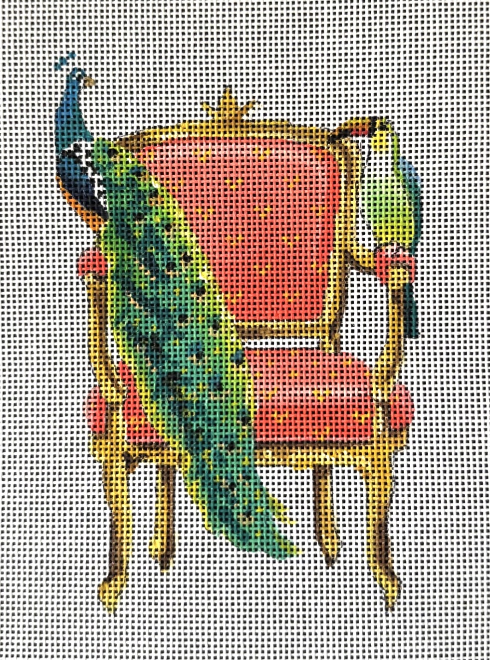 chair w peacock and toucan