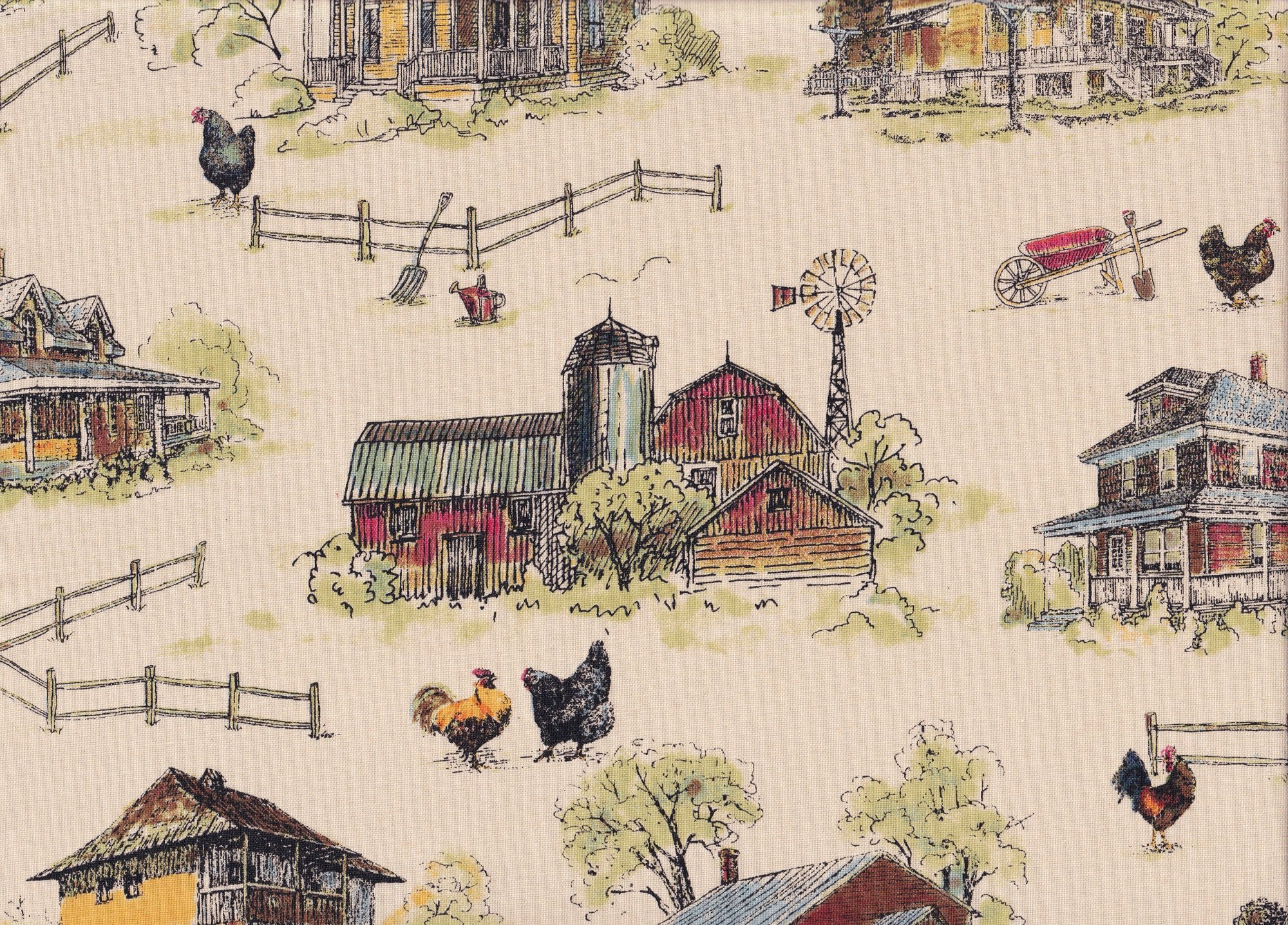 Chickens in Farm House Yards and Barnyards on Tan: Farm by Mai Designs ...