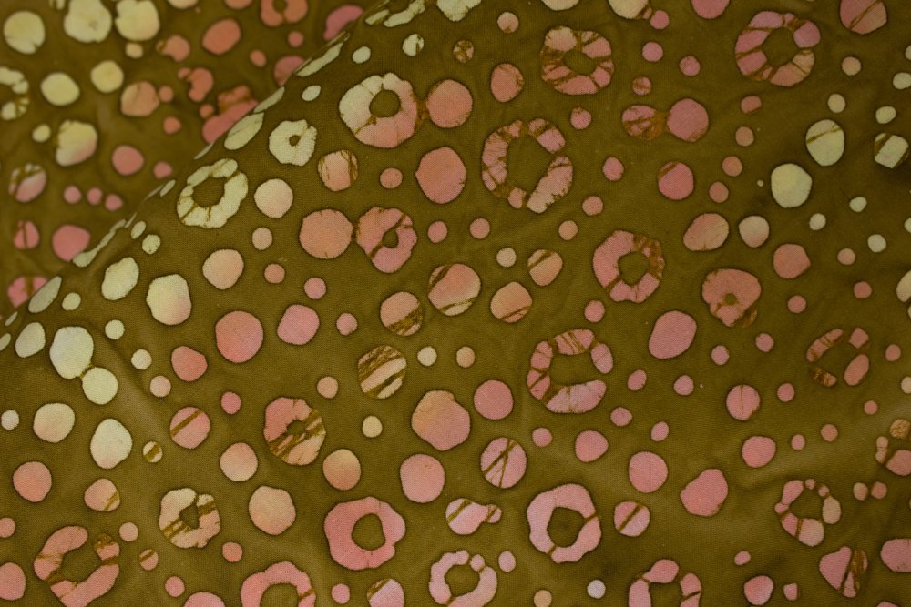 Pink, Coral, and Yellow Dots and Circles on Light Olive Green : Quilter ...