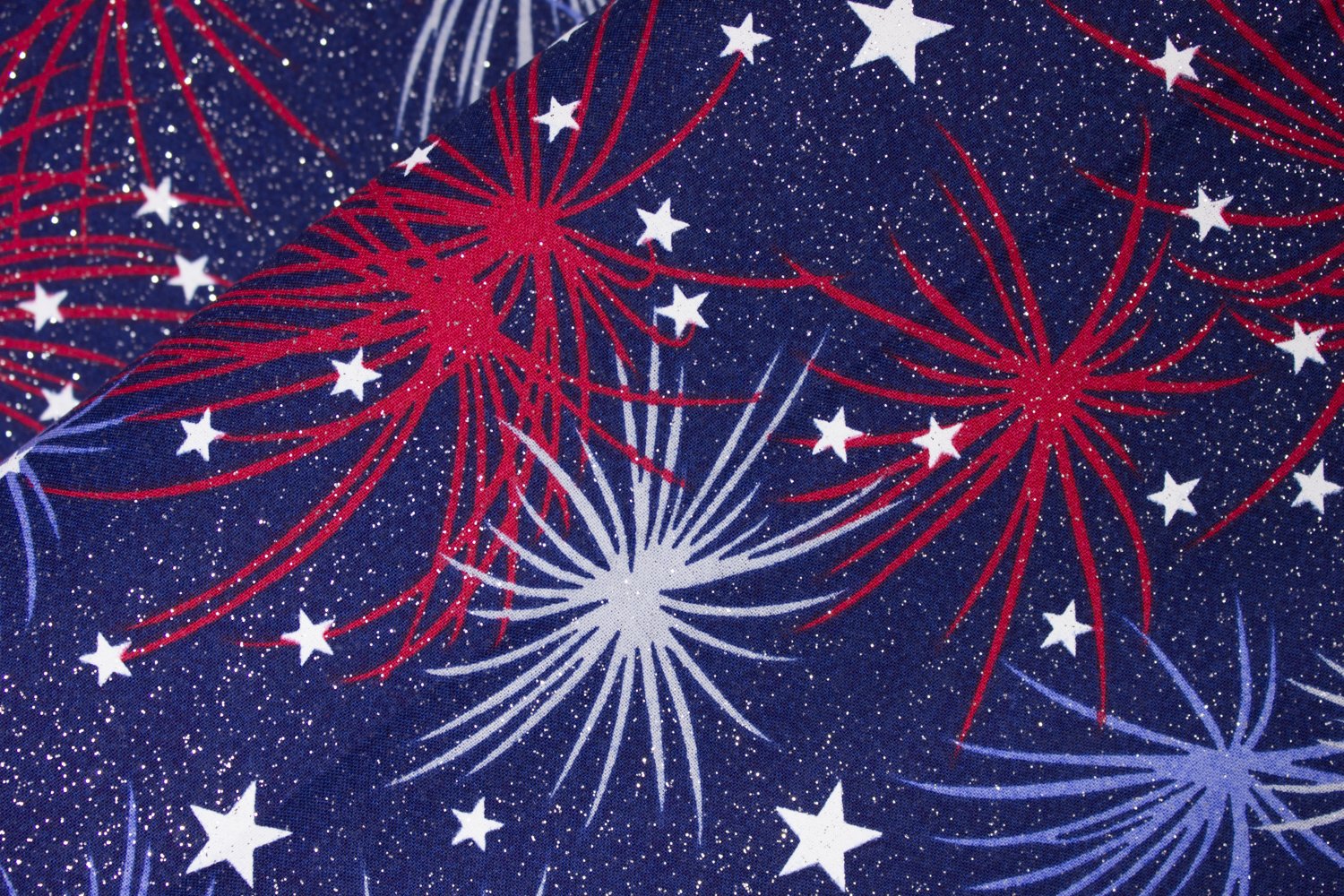 Red, Blue, and Gray Fireworks with White Stars and SIlver Sparkles on ...
