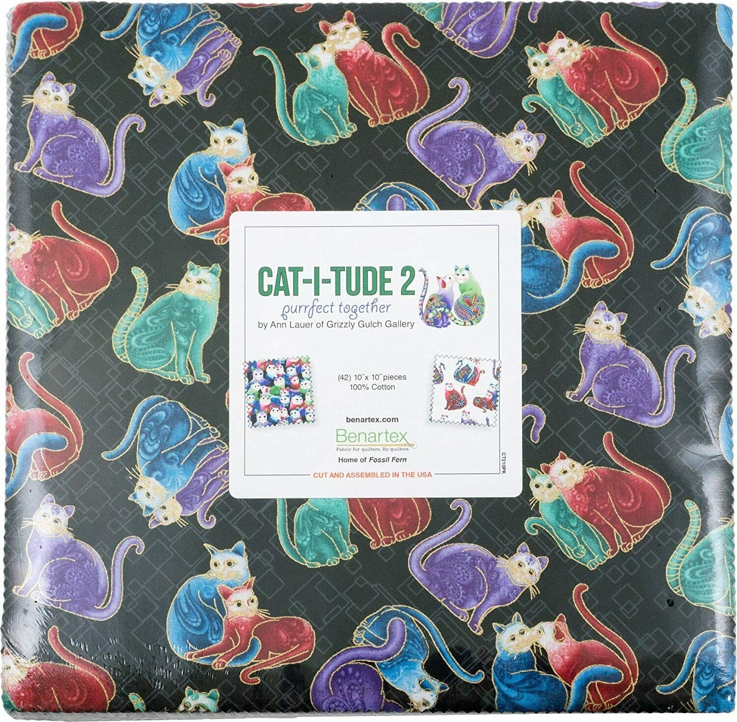 Catitude 2: 10 x 10 Squares - 42 piece Fabric Square Pack from Benartex ...