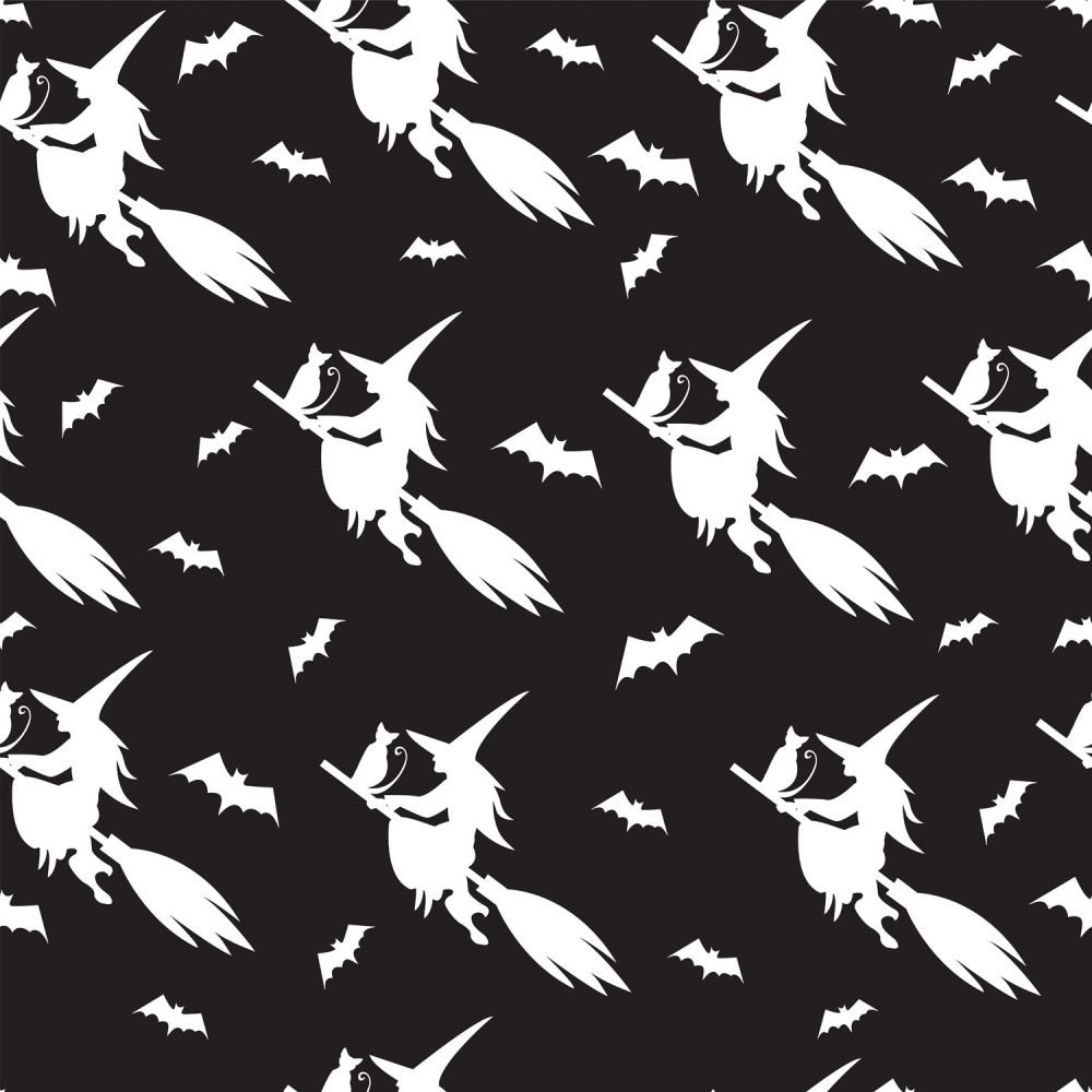 White Witches and Cats Flying on Broomsticks surrounded by Flying Bats ...