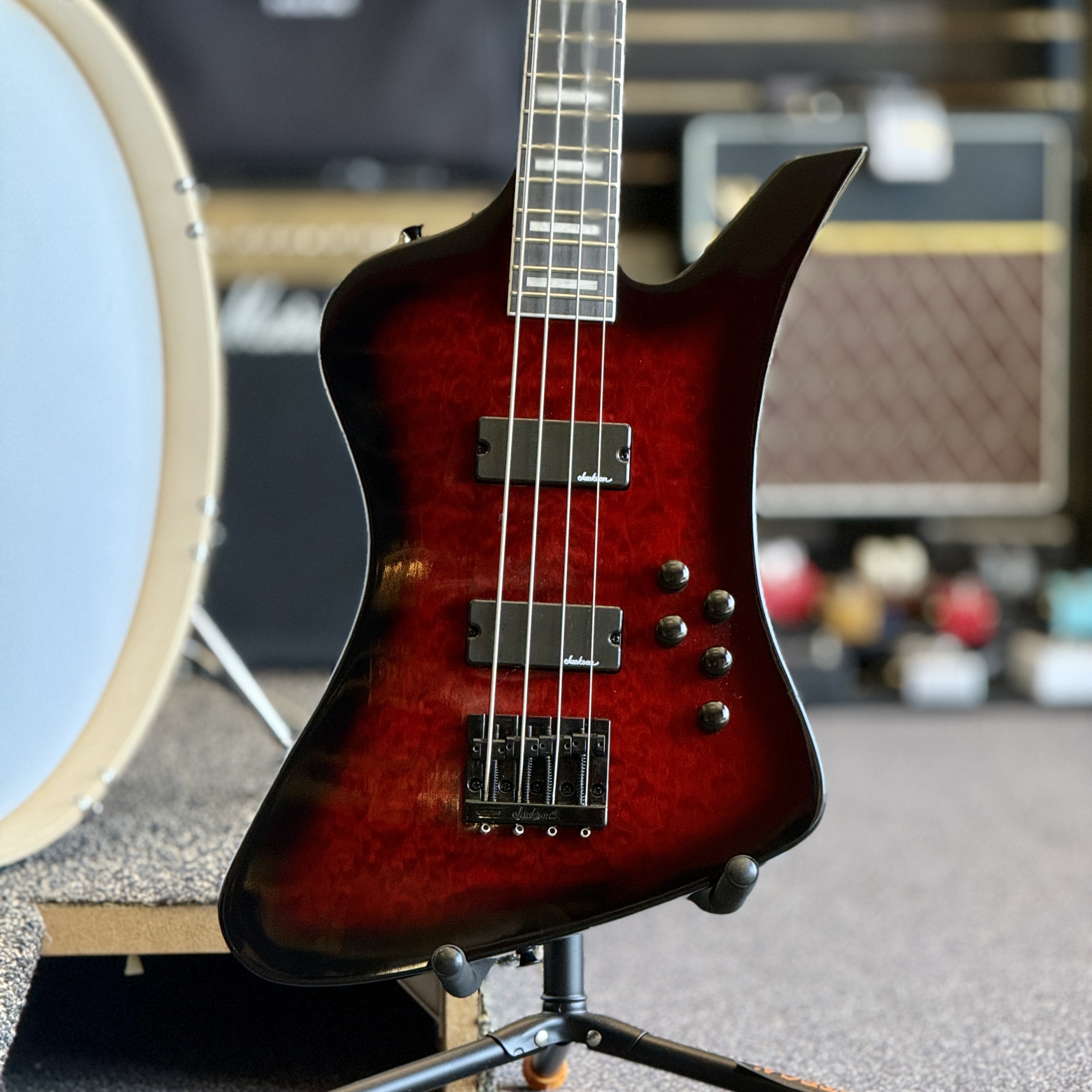 Jackson JS Series Kelly Bird JS3Q Electric Bass Guitar, Transparent Red ...