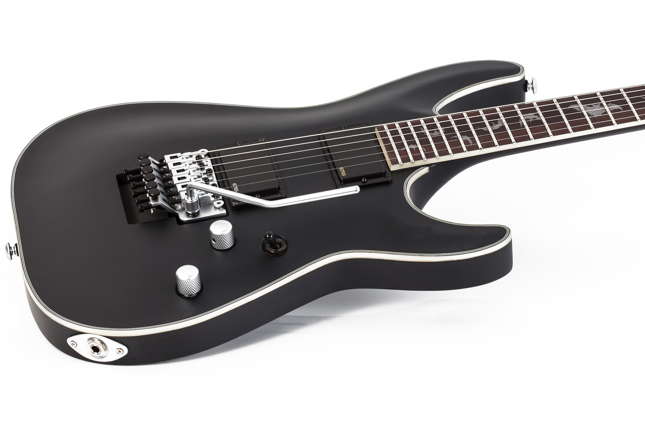 Schecter #1183 Satin Black Damien Platinum 6 Floyd Rose With Bat Inlays ...