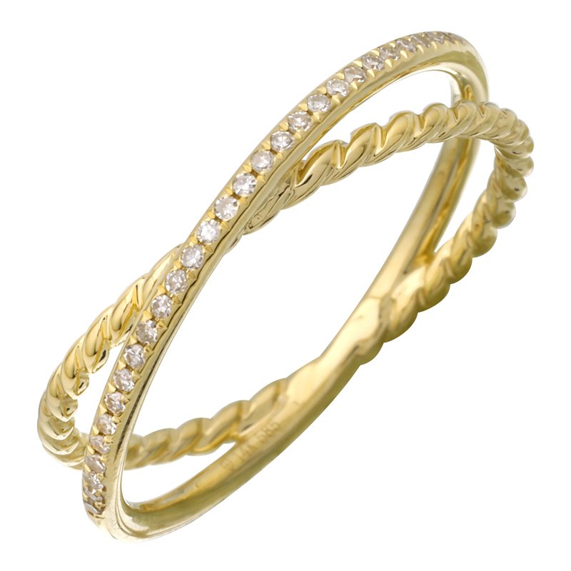 Jai's 14K Yellow Gold Diamond Criss-cross Cable Ring