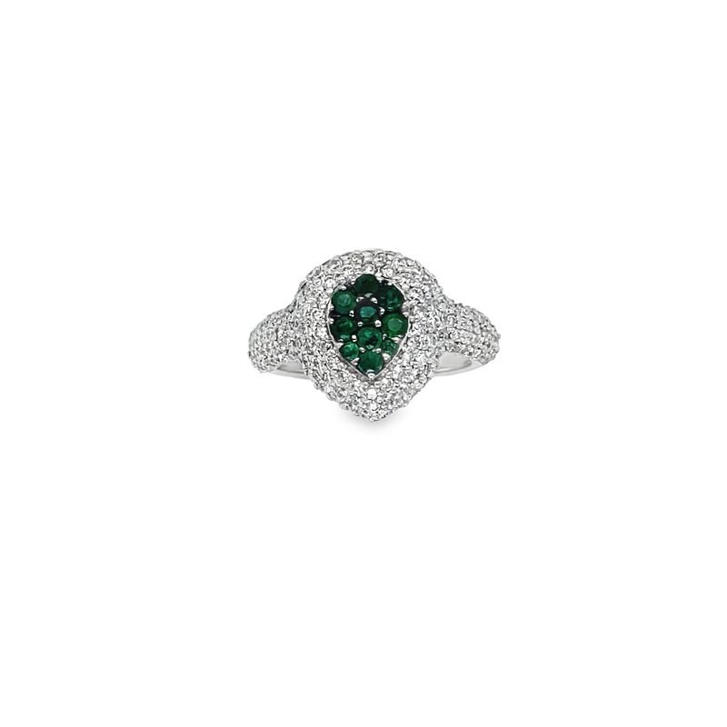 Jai's 14K White Gold Emerald & Diamond Cluster Ring