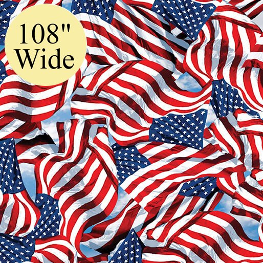 NEW! Patriotic All American Flags Wide Fabric by the Yard - 617467138896