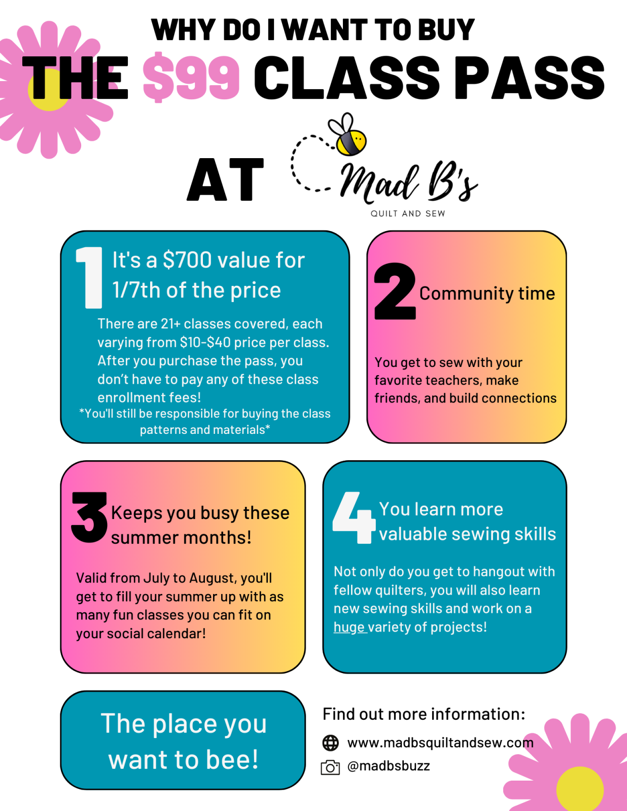 Events at Mad B's Quilt and Sew