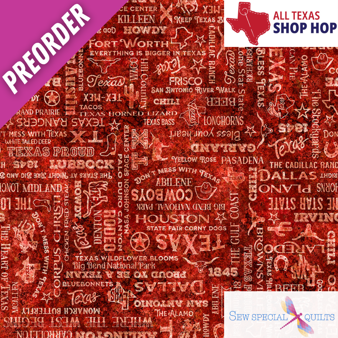 PREORDER 31796-R Brick Texas Word Toss All Texas Shop Hop 2026 QT Fabrics