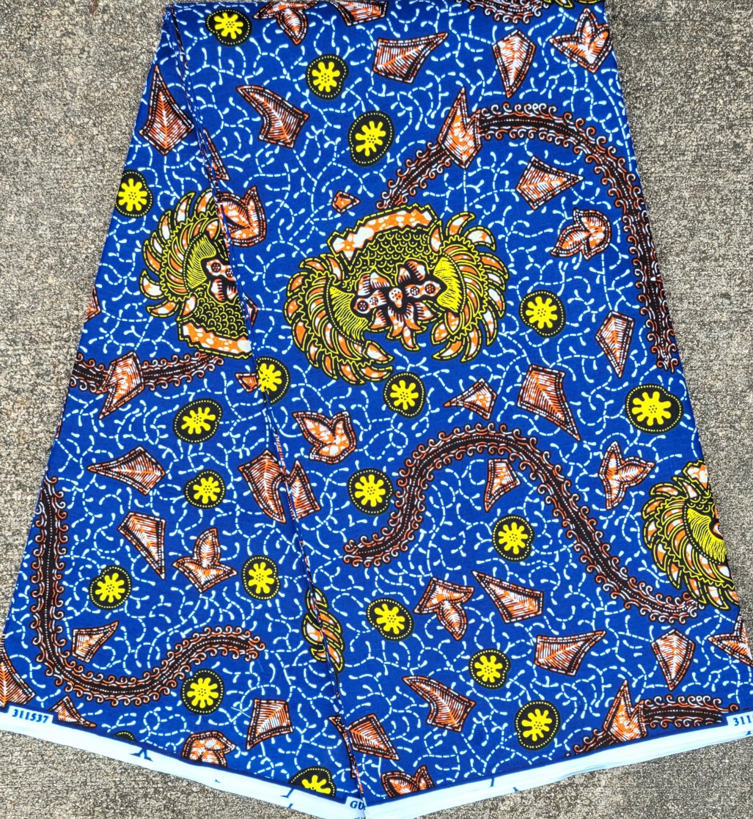 Blue And Gold Floral Print Fabric 523