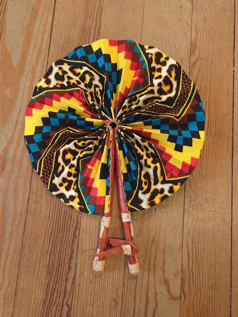 Fabric Ghana Fan with leather handle