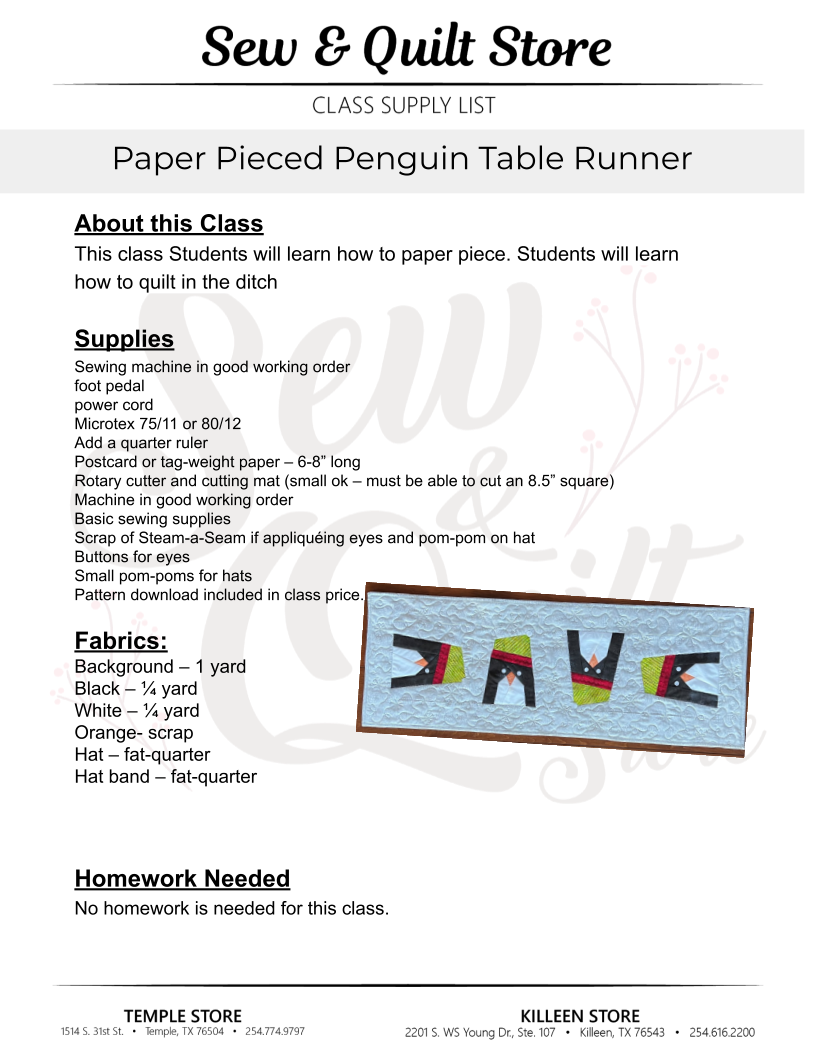 Paper Pieced Penguin Table Runner
