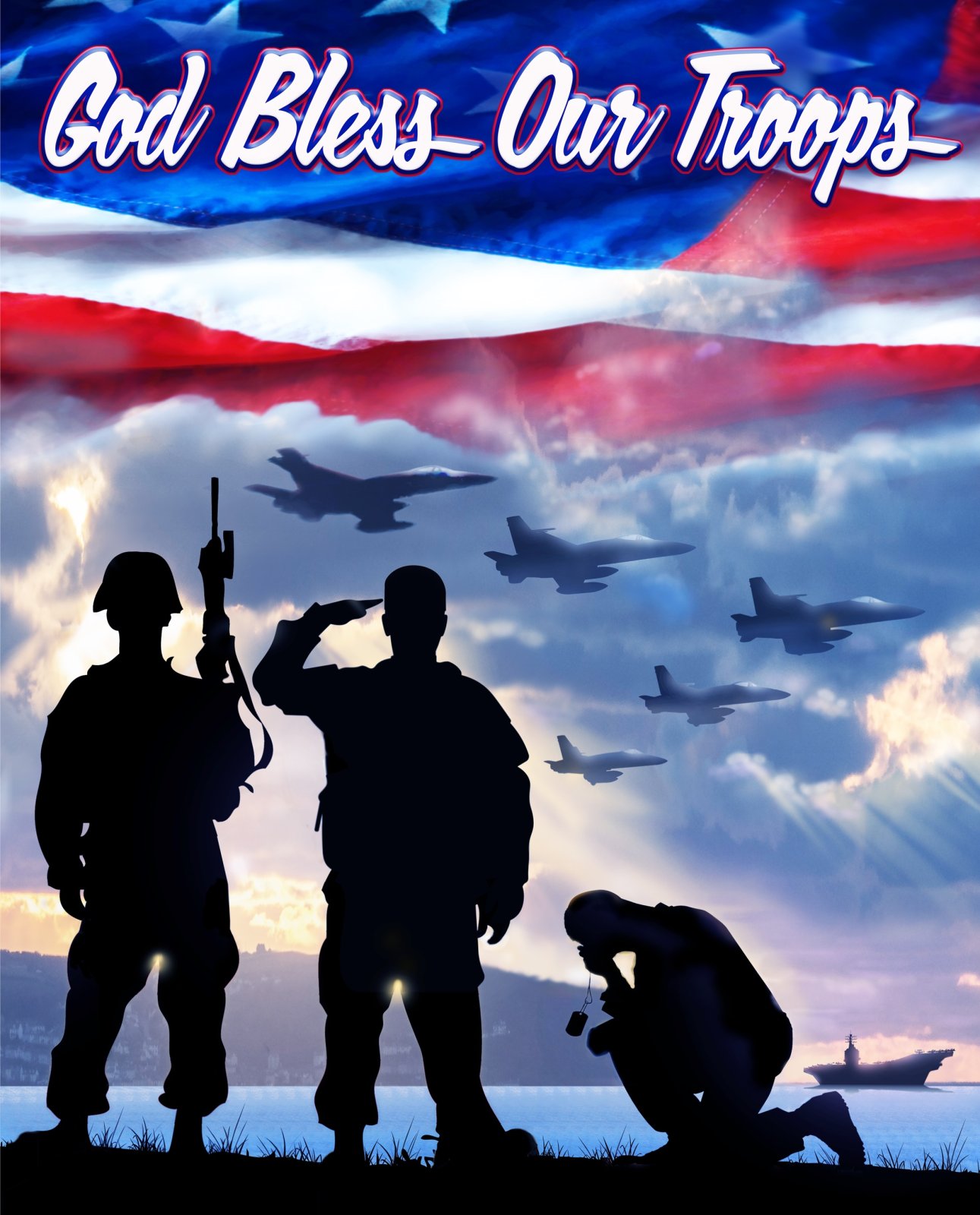 DT-Foust Exclusive GG-0064-4C-1 Multi - God Bless Our Troops Panel (35. ...