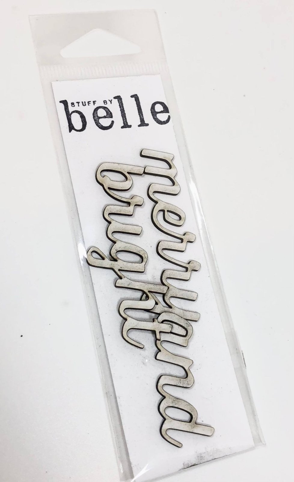 Merry and Bright- 1/2 word white chipboard