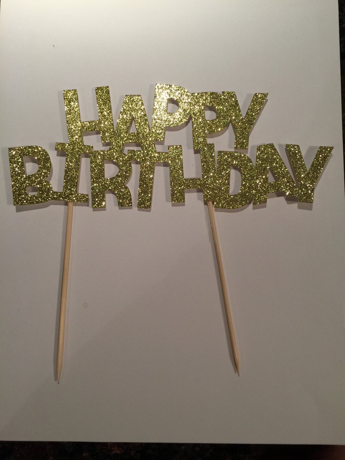 Glitter Happy Birthday Cake Pick Gold