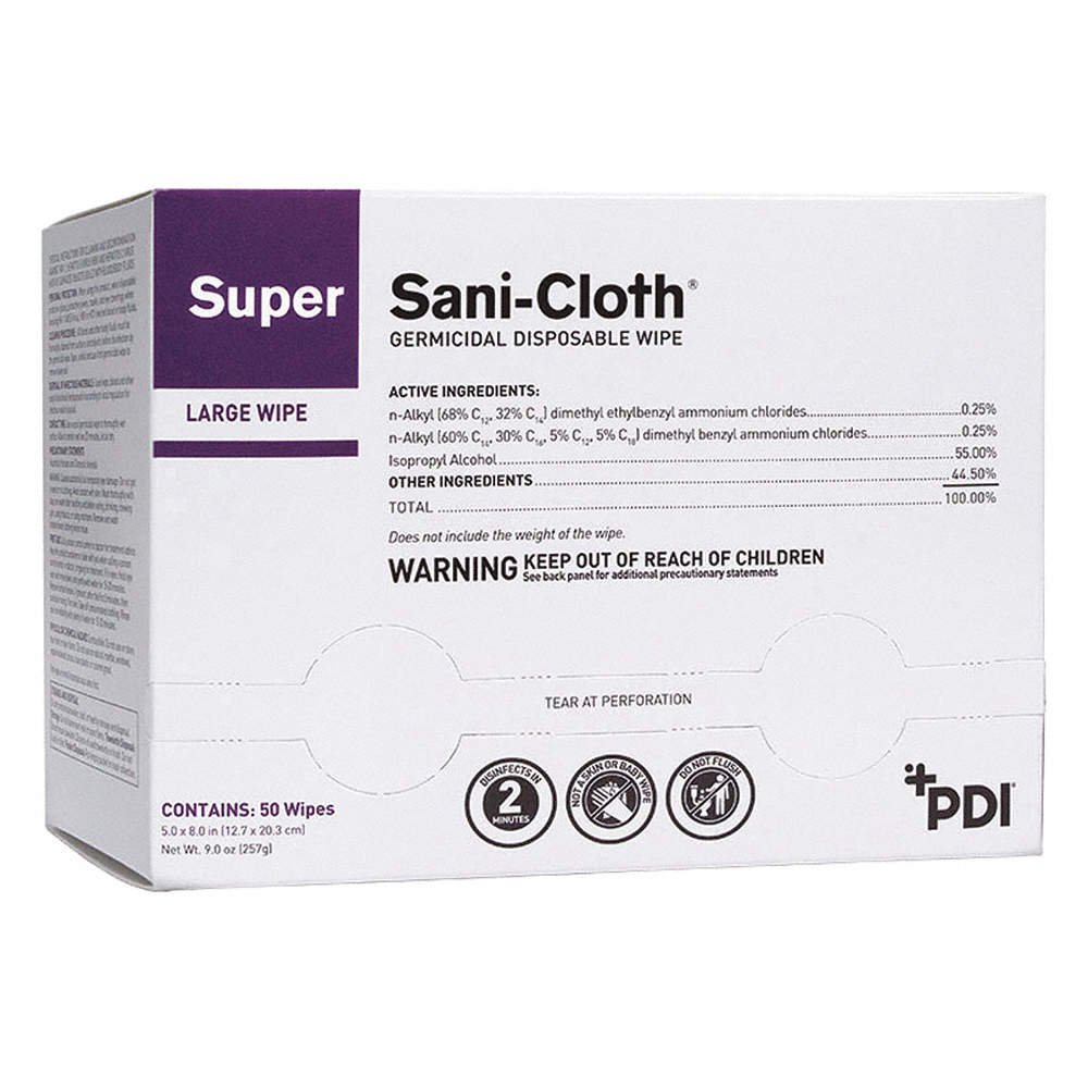 Super Sani-Cloth Germicidal Disposable Wipe, 50 ct. 5.0 x 8.0 in ...
