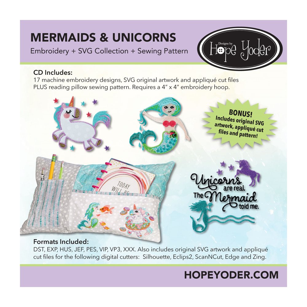 Mermaids & Unicorns Embroidery CD +SVG Files - 653341494405 Mermaids & Unicorns Embroidery CD +SVG Files - 653341494405