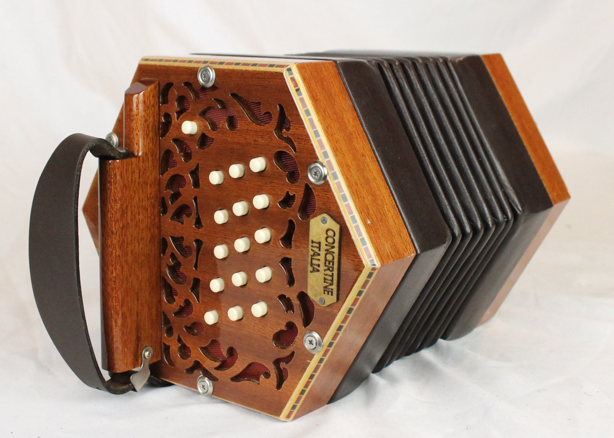 7946 - Mahogany Stagi W-15MS Concertine Italia Anglo Concertina CG M 30