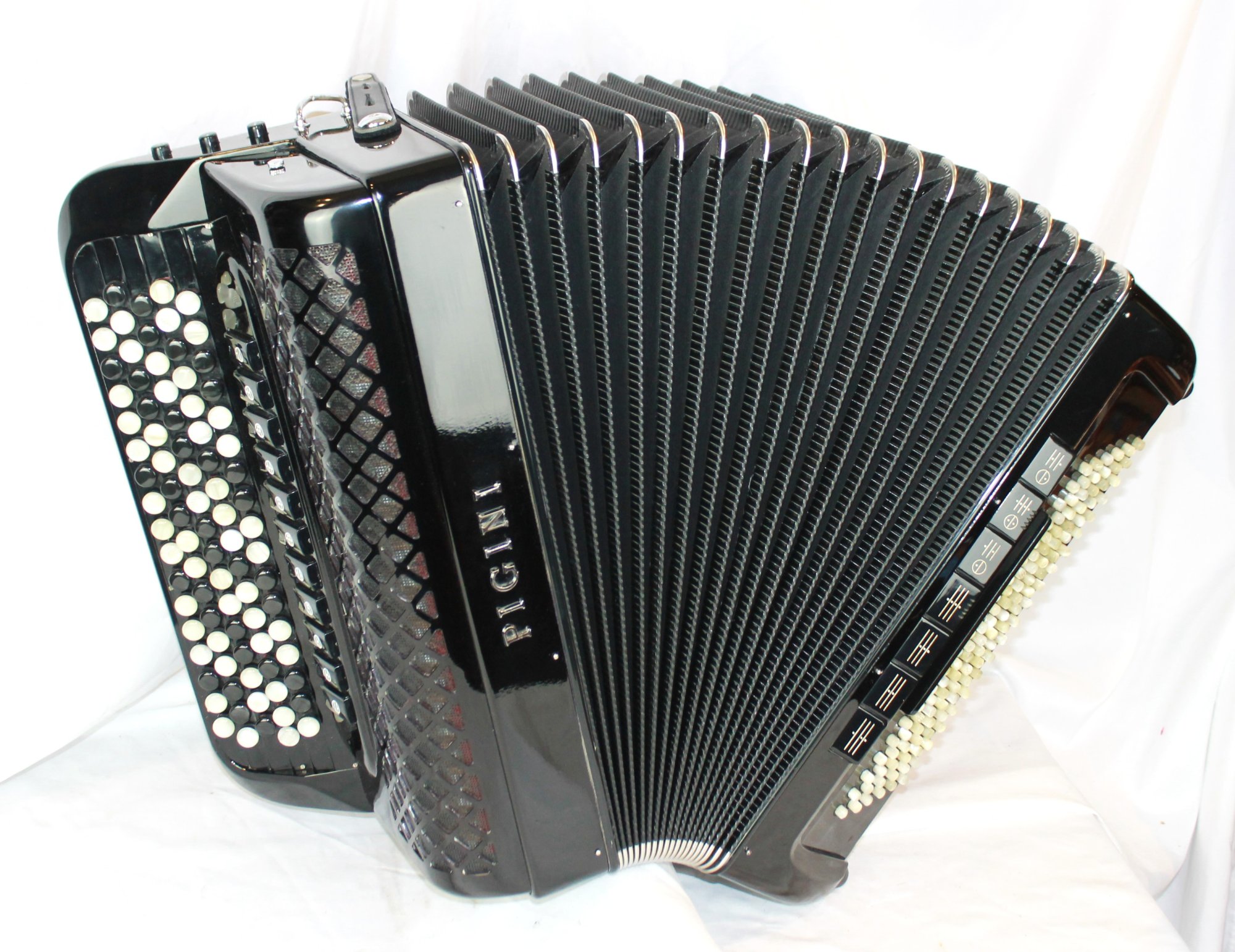 7674 - Black Pigini Chromatic Button Accordion B System LMMH 87 120