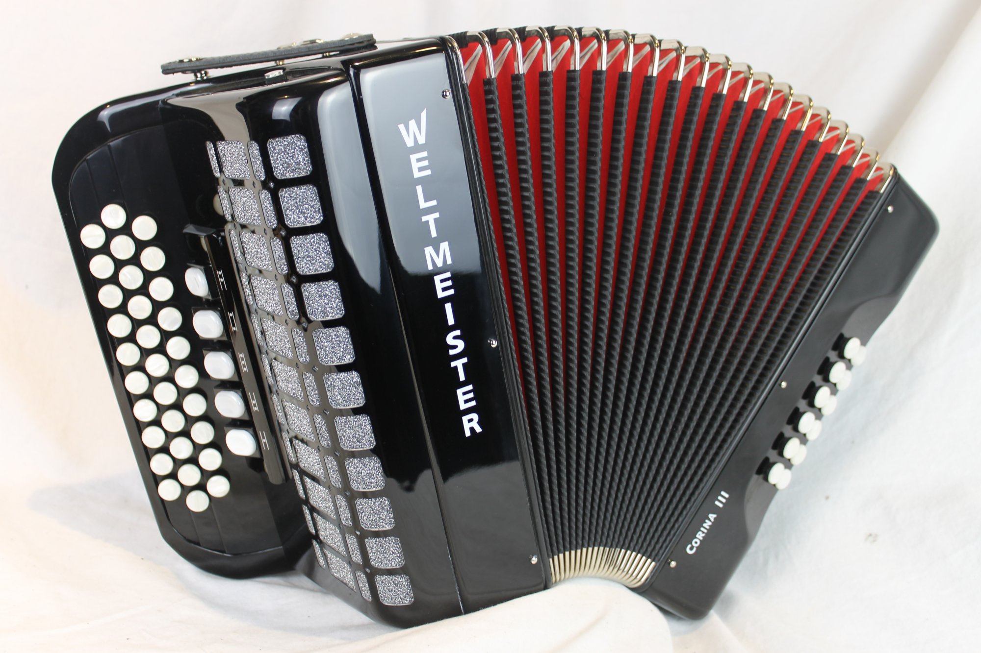 NEW Black Weltmeister 520 Corina III Diatonic Button Accordion FBbEb Fa ...