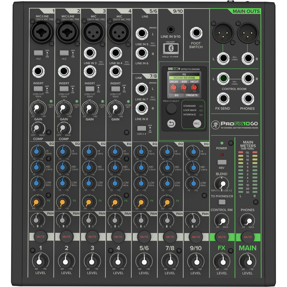 Mackie PROFX10 GO 10-Channel Battery-Powered Mixer