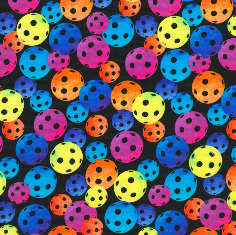 Pickleballs on Black by Robert Kaufman Fabric by the Yard - 784626915831