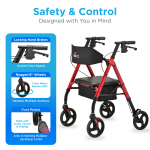 NOVA 4258RD STAR 8 WIDE BACK ROLLATOR, RED, FITS USER 5'3 TO 6'2 300LB ...